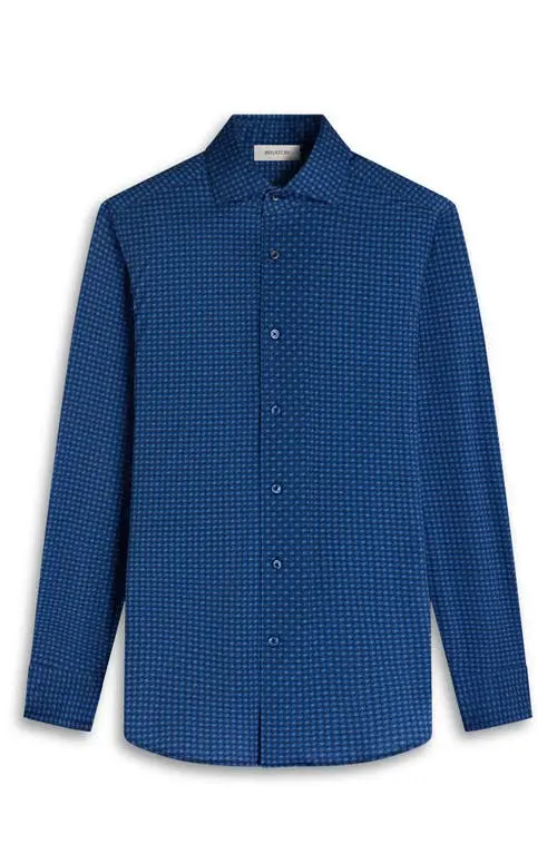Bugatchi Devon Ooohcotton® Geo Print Button-up Shirt - Night Blue
