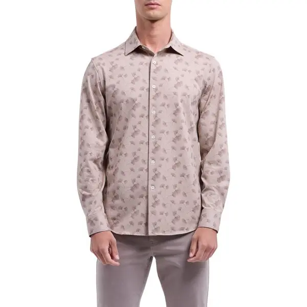 Bugatchi James Ooohcotton® Floral Twill Button-up Shirt - Sand