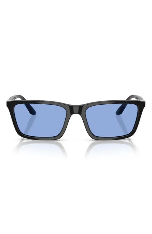 Emporio Armani 55mm Rectangle Full Rim Sunglasses - Shiny Black/blue