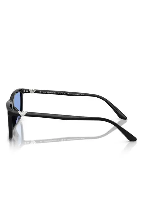 Emporio Armani 55mm Rectangle Full Rim Sunglasses - Shiny Black/blue