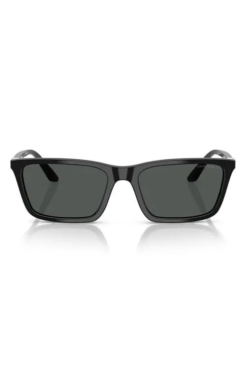 Emporio Armani 55mm Rectangle Full Rim Sunglasses - Shiny Black/dark Grey
