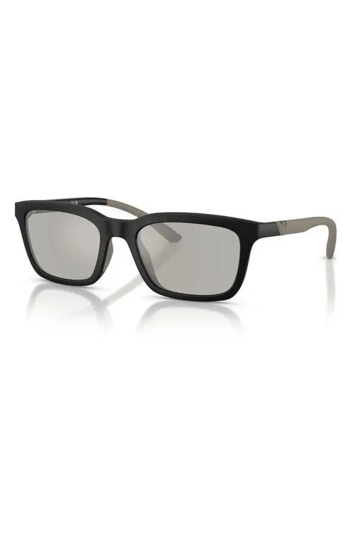 Emporio Armani 55mm Rectangle Full Rim Sunglasses - Black/grey Flash Silver