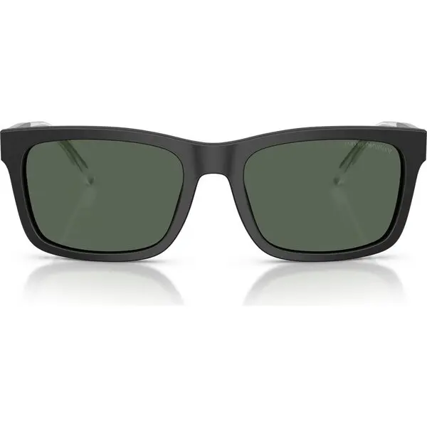 Emporio Armani 57mm Rectangle Sunglasses - Matte Black/dark Green