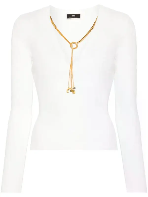 Elisabetta Franchi Ribbed Jumper With Detachable Necklace - Neutrals