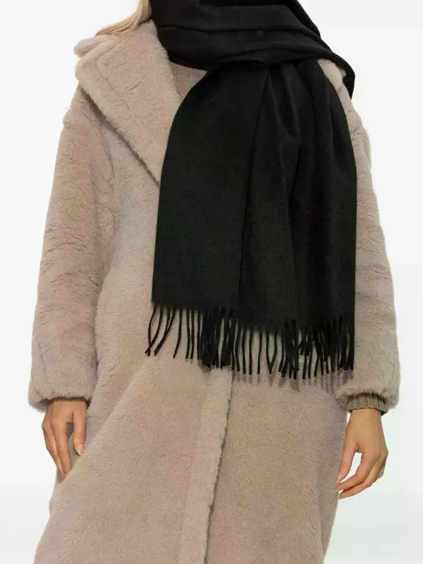 Max Mara Embroidered-logo Fringed Wool Scarf