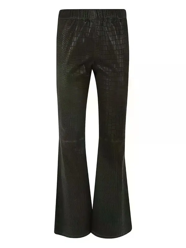ENES Crocodile-embossed Leather Trousers - Black
