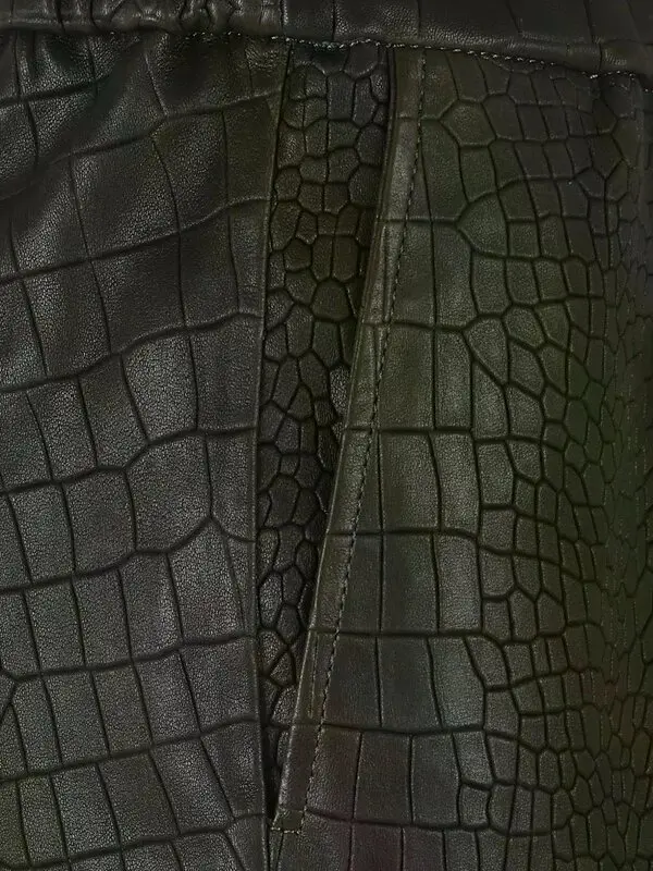 ENES Crocodile-embossed Leather Trousers - Black