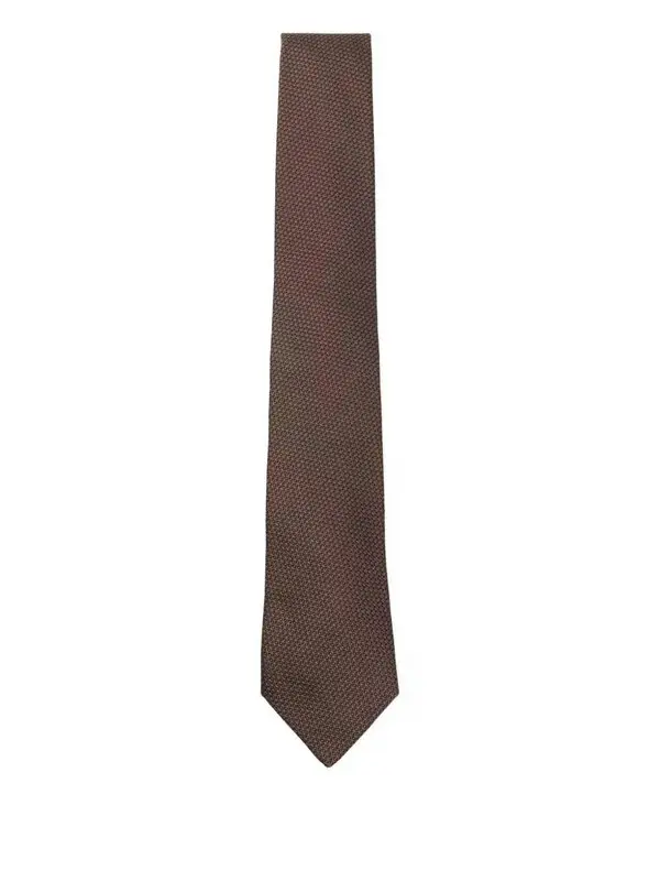 DELL'OGLIO Pointed Tip Textured Tie - Brown
