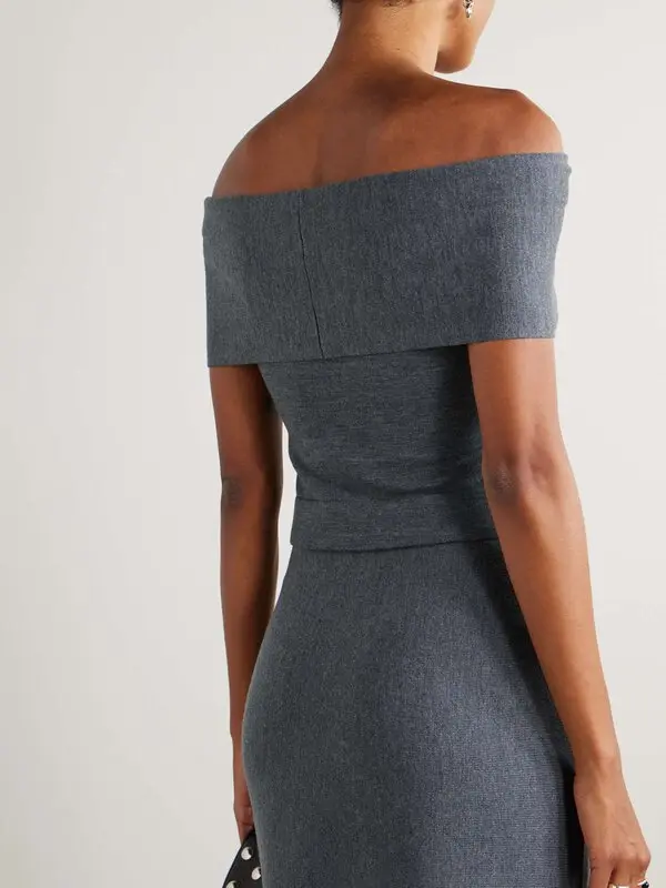 Simkhai Callahan Cropped Off-the-shoulder Wool Top