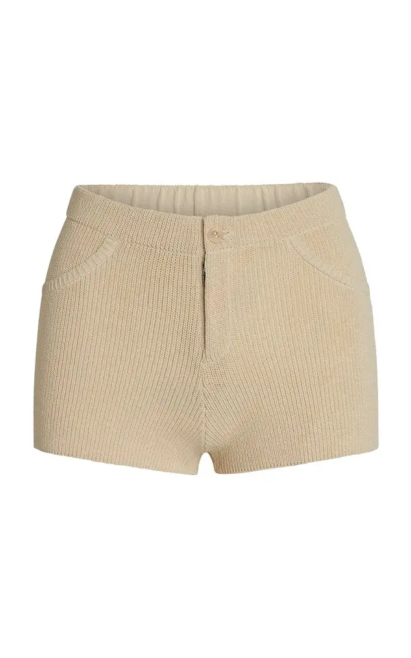 AYA MUSE Ribbed Stretch-cotton Shorts - Tan
