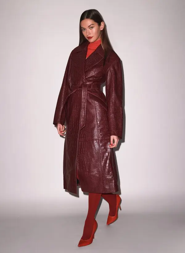 Fleur Du Mal Croc-embossed Leather Trench Coat