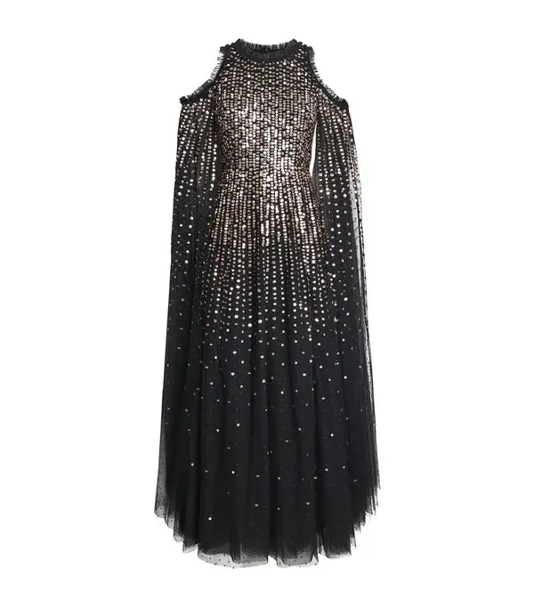 NEEDLE & THREAD Sequin Cape-detail Maxi Dress
