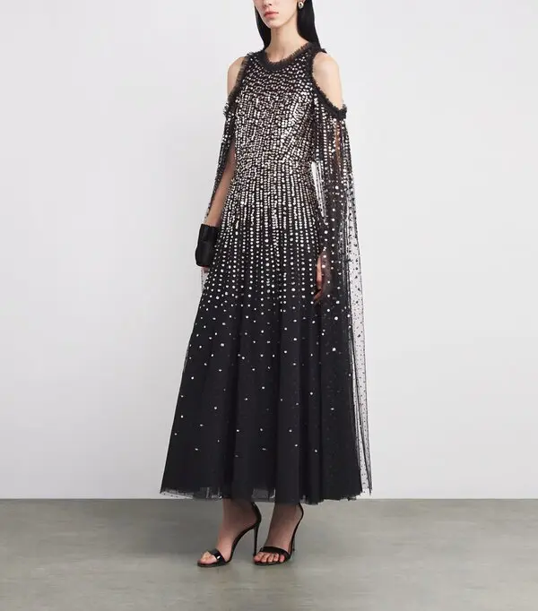 NEEDLE & THREAD Sequin Cape-detail Maxi Dress