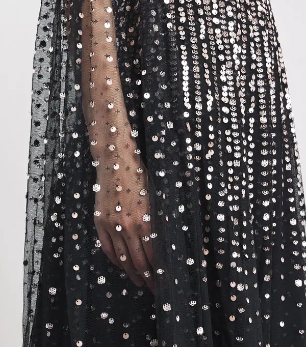 NEEDLE & THREAD Sequin Cape-detail Maxi Dress