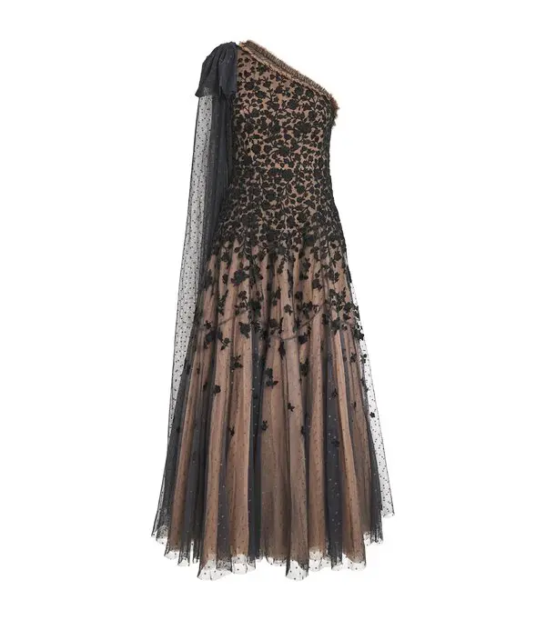 NEEDLE & THREAD Sylvia Rose One-shoulder Maxi Dress