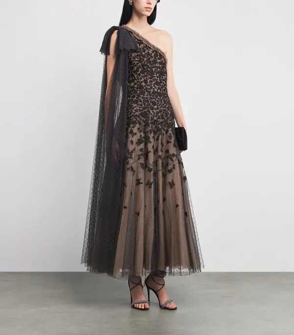 NEEDLE & THREAD Sylvia Rose One-shoulder Maxi Dress