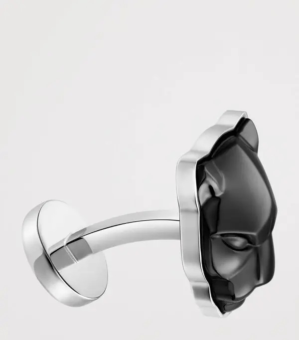 Cartier Sterling Silver And Ceramic Panthère De Cufflinks