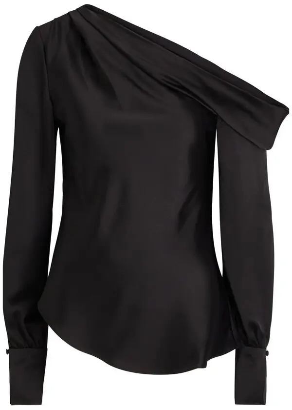 Simkhai Alice Draped Satin Top - Black