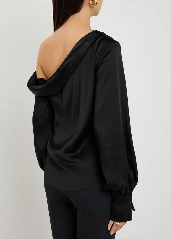 Simkhai Alice Draped Satin Top - Black