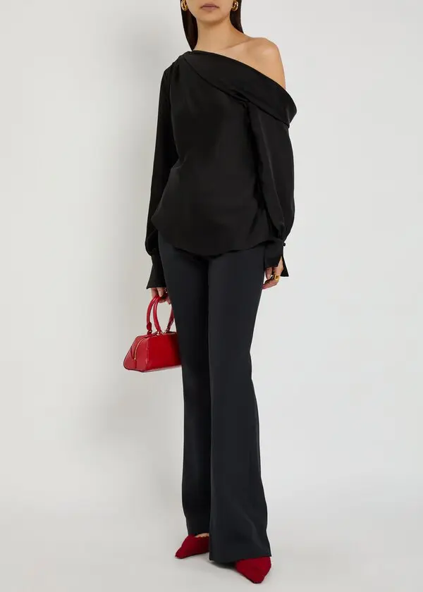 Simkhai Alice Draped Satin Top - Black