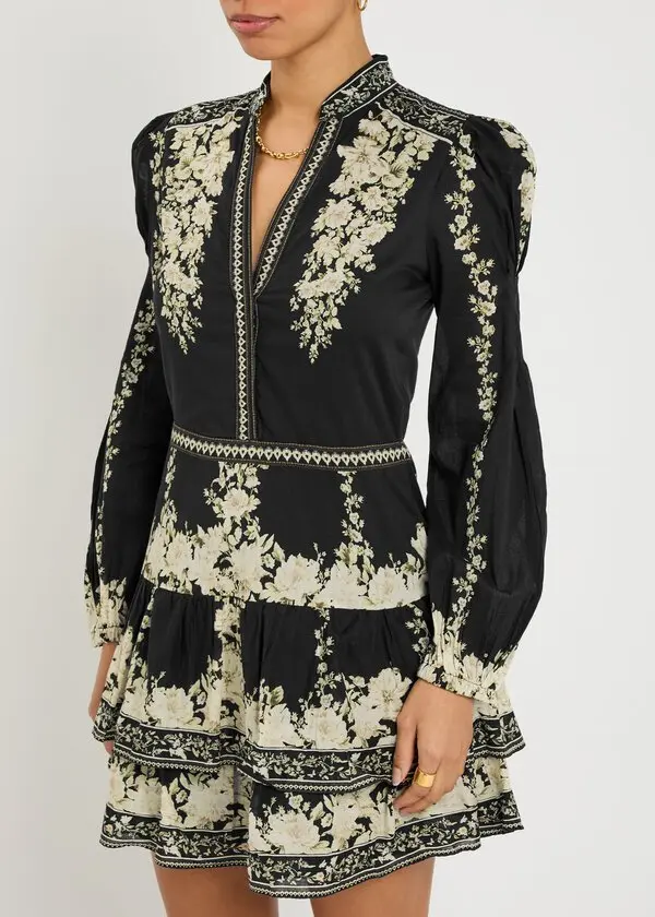 Alice + Olivia Valencia Floral-print Cotton Mini Dress