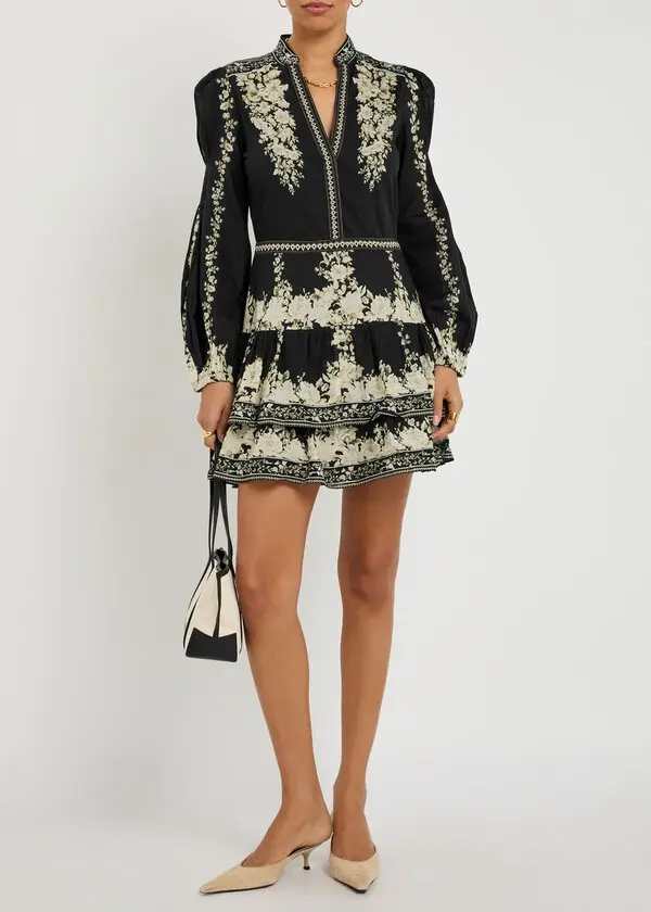 Alice + Olivia Valencia Floral-print Cotton Mini Dress