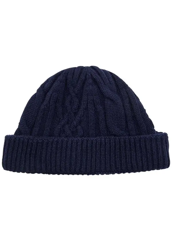 John Smedley Emery Cable-knit Beanie - Navy