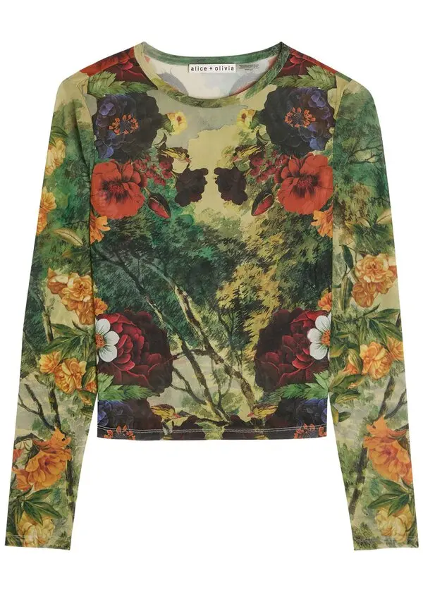 Alice + Olivia Floral-print Mesh Top