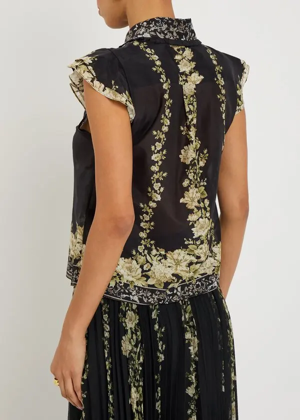 Alice + Olivia Floral-print Cotton And Silk-blend Blouse
