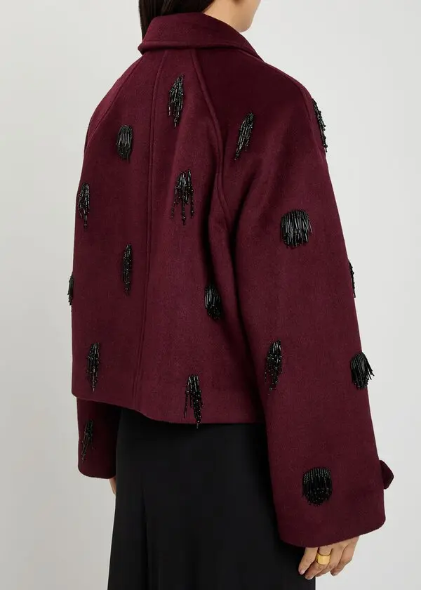 Simkhai Katya Bead-embellished Wool-blend Jacket - Red