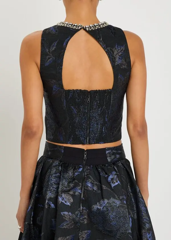 Alice + Olivia Cherra Embellished Woven Crop Top