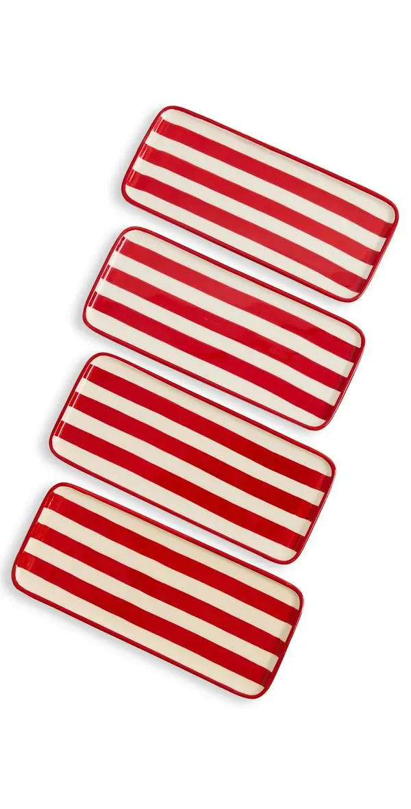 ZAFFERANO Rectangular Plate Set Of 4 - Red Stripe