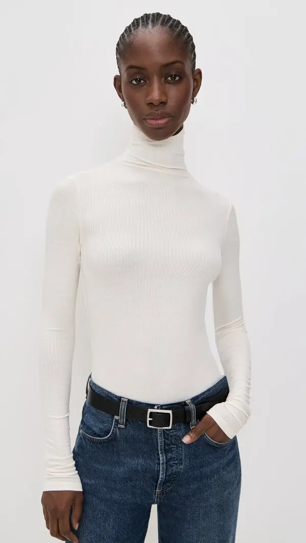 Joe's Jeans Tony Long Sleeve Turtleneck Top - Milk