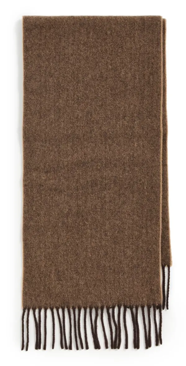 Ralph Lauren Cashmere Blend Menswear Scarf - Brown Herringbone