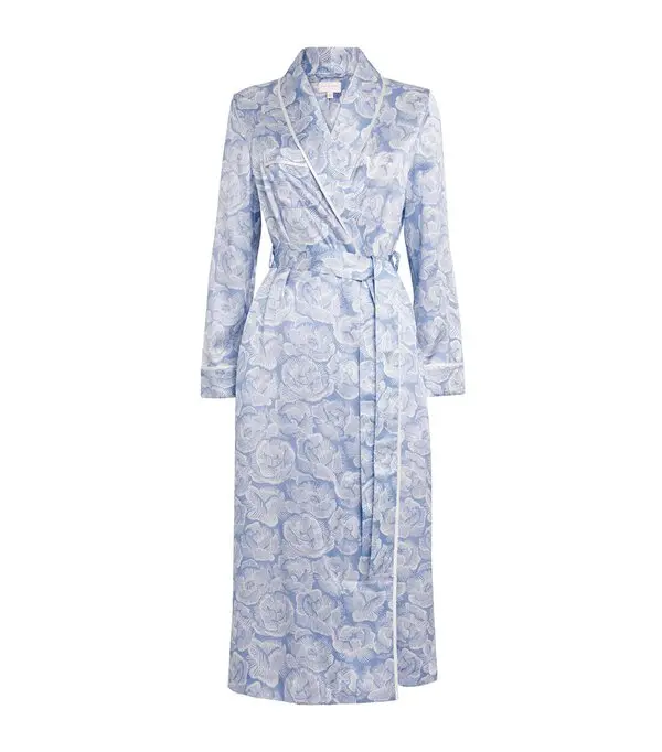 Derek Rose Silk Floral Robe - Blue