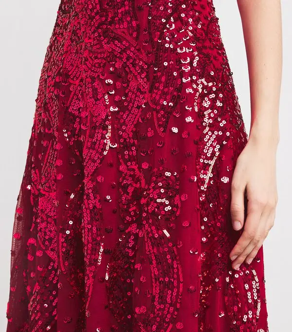 open lace back dress Sequin Ribbon Scoop Neck Micro Mini Dress – Red main image 1