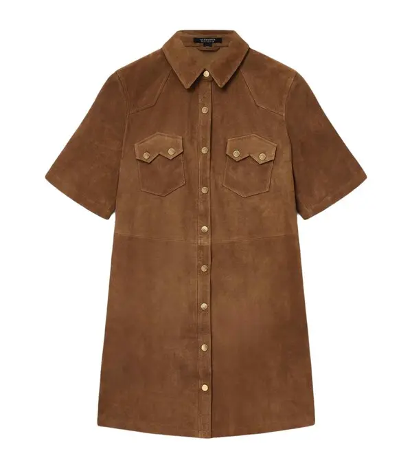 ALLSAINTS Suede Rock Mini Shirt Dress - Brown