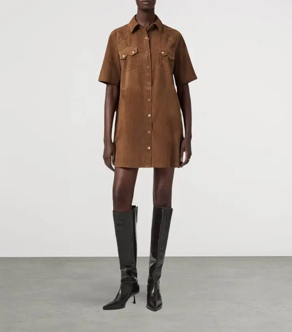 ALLSAINTS Suede Rock Mini Shirt Dress - Brown