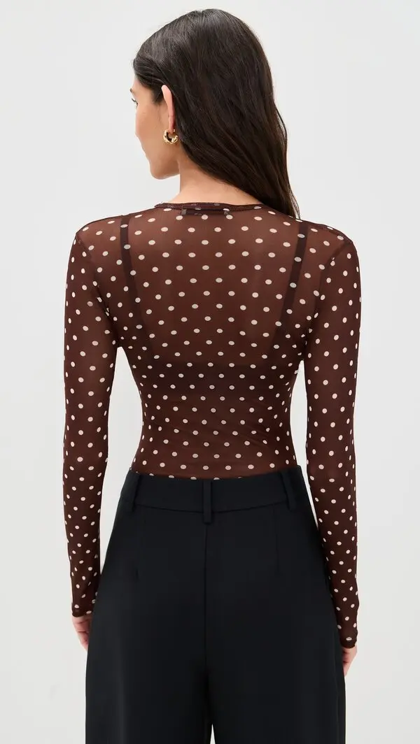 LE BOP Hannah Thong Bodysuit - Chocolate Polka Dot
