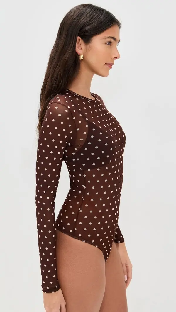 LE BOP Hannah Thong Bodysuit - Chocolate Polka Dot
