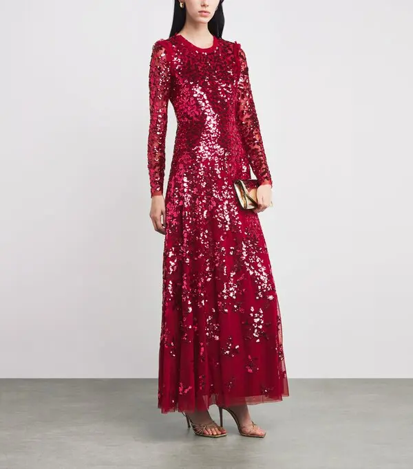 strapless open back dress Paget Red Mesh Rhinestone Embellished High Slit Gown (Archive Sale)