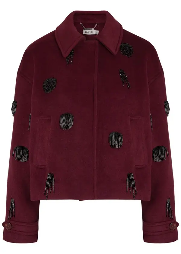 Simkhai Katya Bead-embellished Wool-blend Jacket - Red