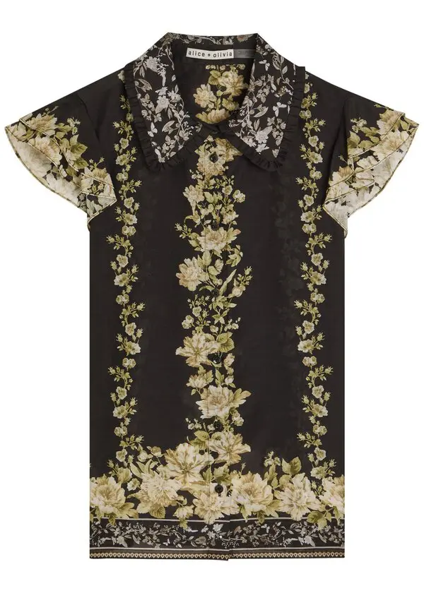 Alice + Olivia Floral-print Cotton And Silk-blend Blouse - Black