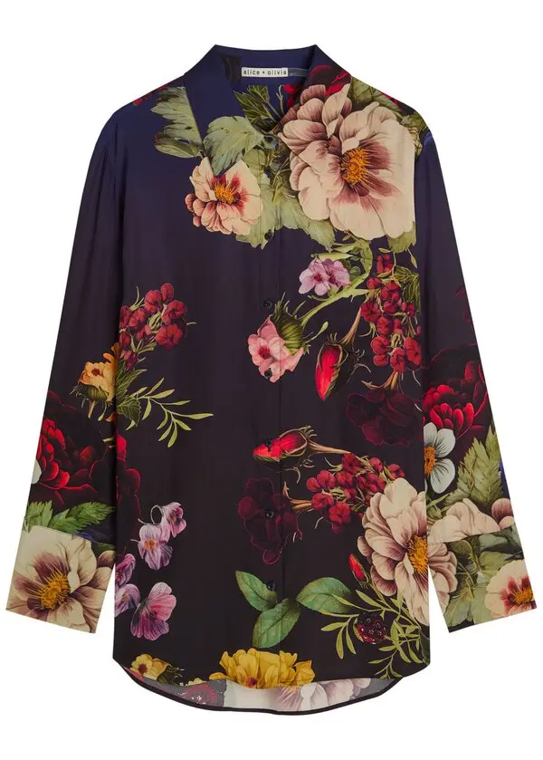 Alice + Olivia Floral-print Satin Shirt