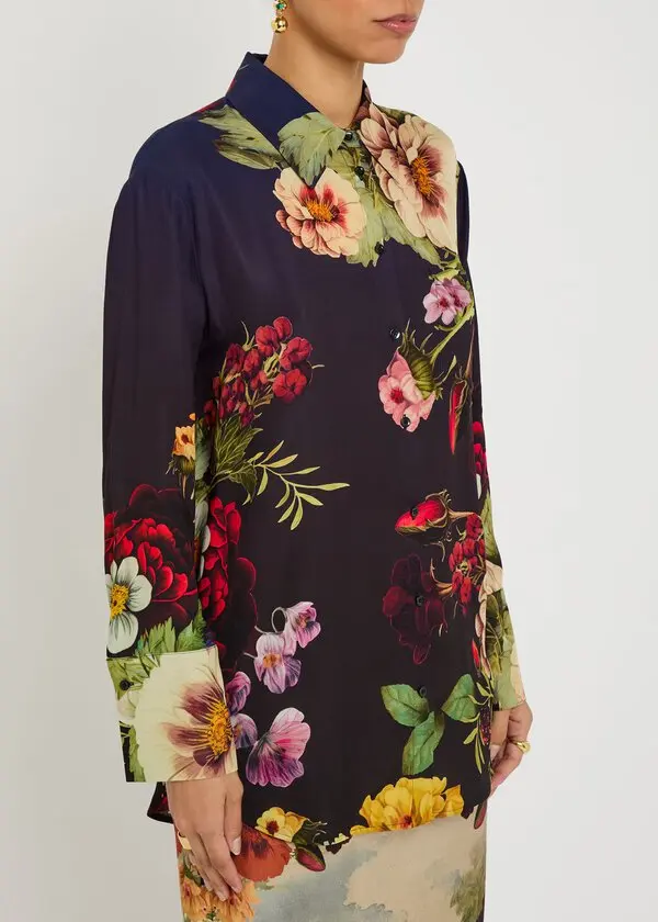 Alice + Olivia Floral-print Satin Shirt
