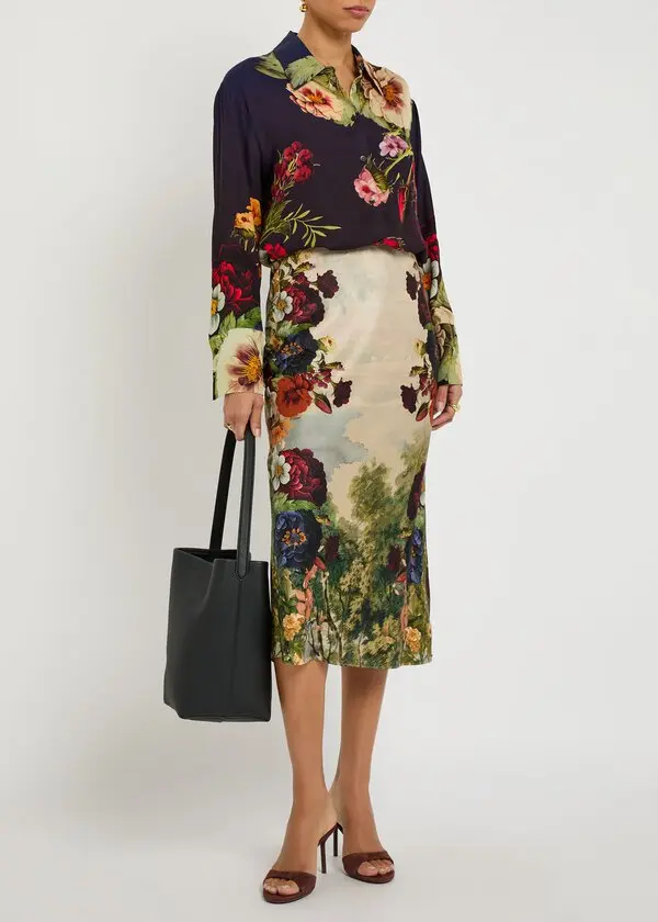 Alice + Olivia Floral-print Satin Shirt