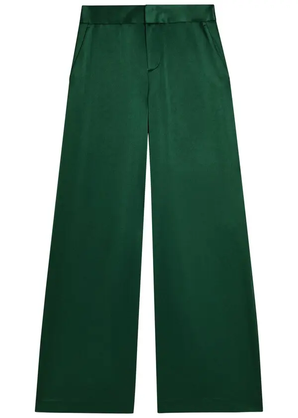 Alice + Olivia Nessi Wide-leg Satin Trousers - Dark Green