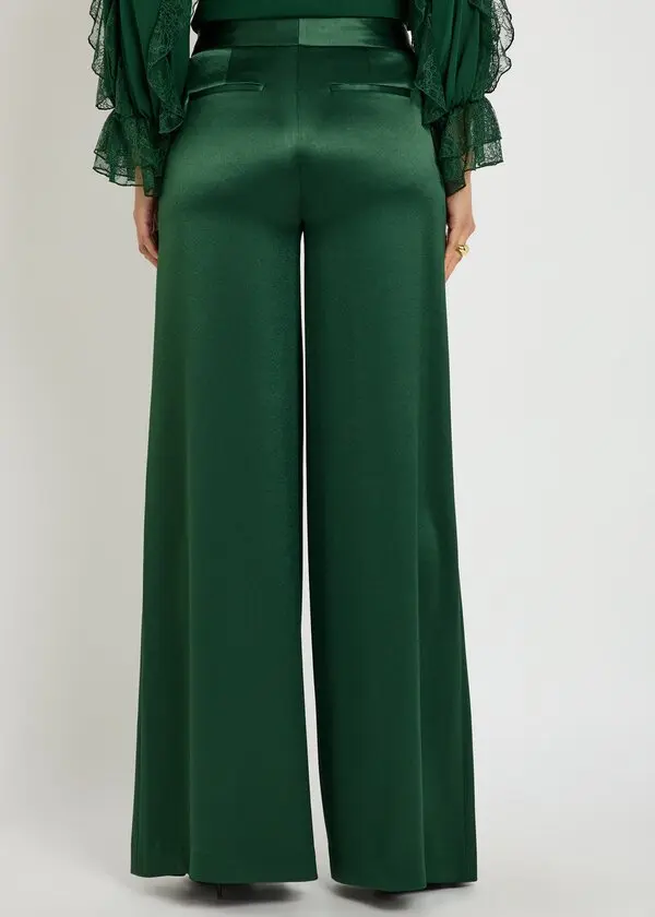 Alice + Olivia Nessi Wide-leg Satin Trousers - Dark Green
