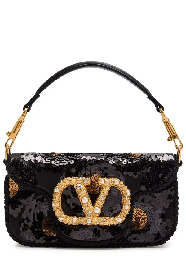 Valentino Garavani Vlogo Sequin-embellished Shoulder Bag