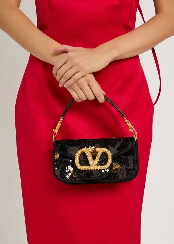 Valentino Garavani Vlogo Sequin-embellished Shoulder Bag